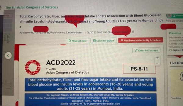 Presentation of Paper at Asian Congress of Dietetics (ACD 2022) – Home