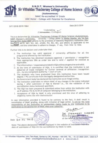 Institutional Declaration — 2 – Sir Vithaldas Thackersey College of ...